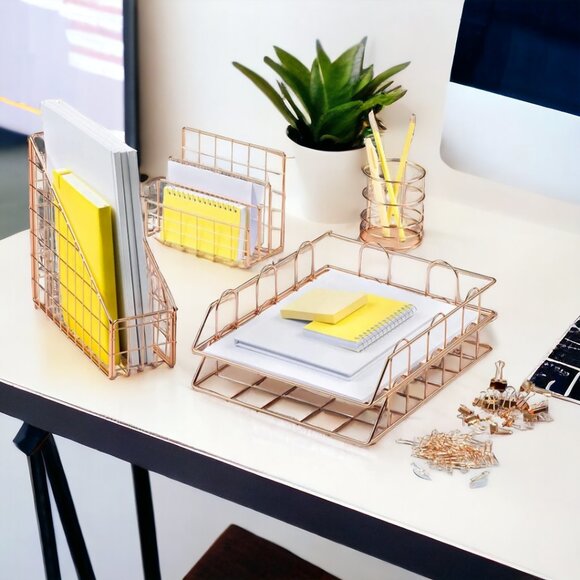 Mindspace | Office | Nib Mindspace Rose Gold Desk Organizer 5 Piece Set W Accessories In Box ...